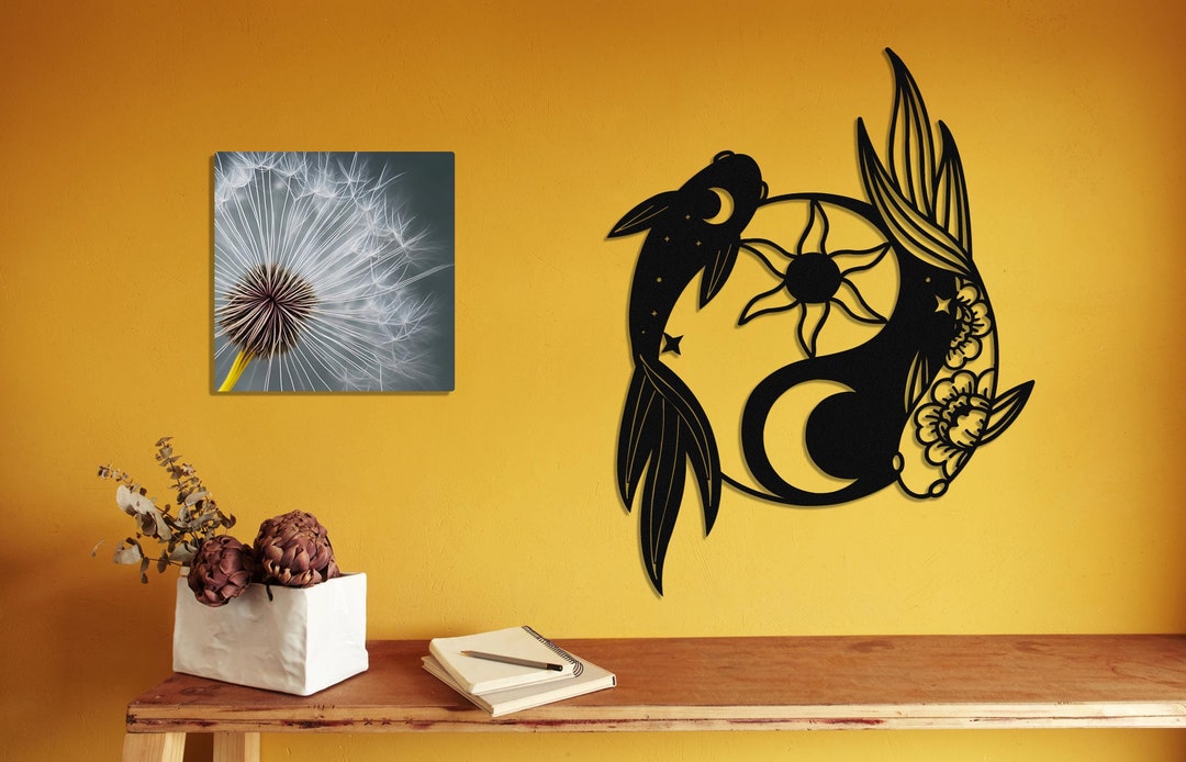 Laser-cut Metal Pisces Yin Yang Wall Art-koi Yin-yang Sign Makes a ...