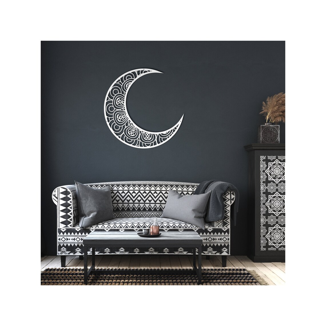 Moon Art Die-cut Metal Sign Wall Art Featuring an Ornate Crescent Moon ...