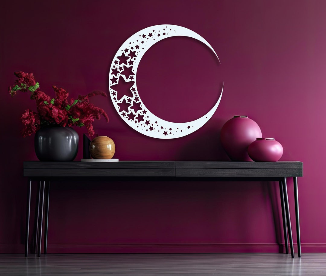 Starry Moon Die-cut Metal Wall Art-magical Moon Full of Stars-ramadan ...