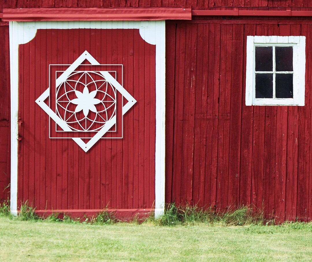 Amish Barn Quilt Metal Sign- Double Square Star Barn Quilt Metal Wall ...
