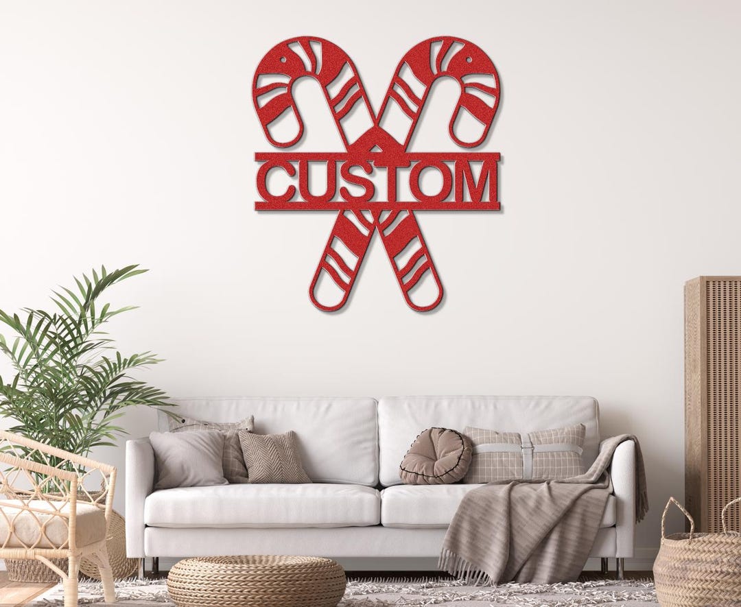 Personalized Metal Candy Cane Christmas Decoration - Custom Holiday ...