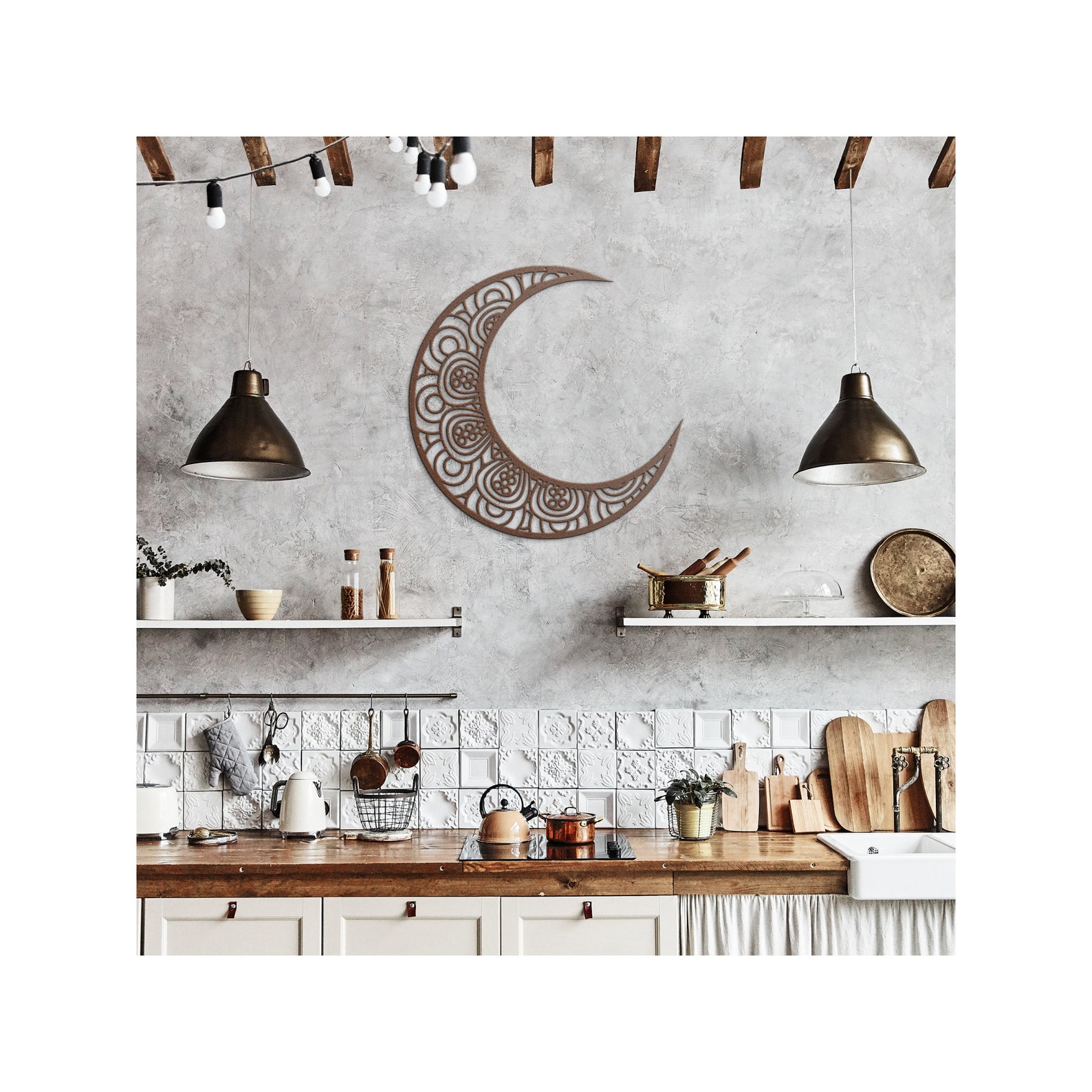 Moon Art Die-cut Metal Sign Wall Art Featuring an Ornate Crescent Moon ...