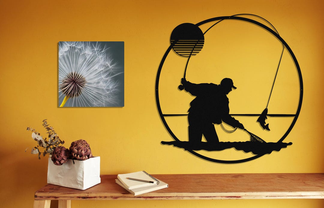 Fly Fishing Metal Wall Art-metal Trout Fisherman Wall Art-fly Fishing ...