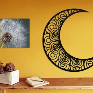 Moon Art Die-cut Metal Sign Wall Art Featuring an Ornate Crescent Moon ...