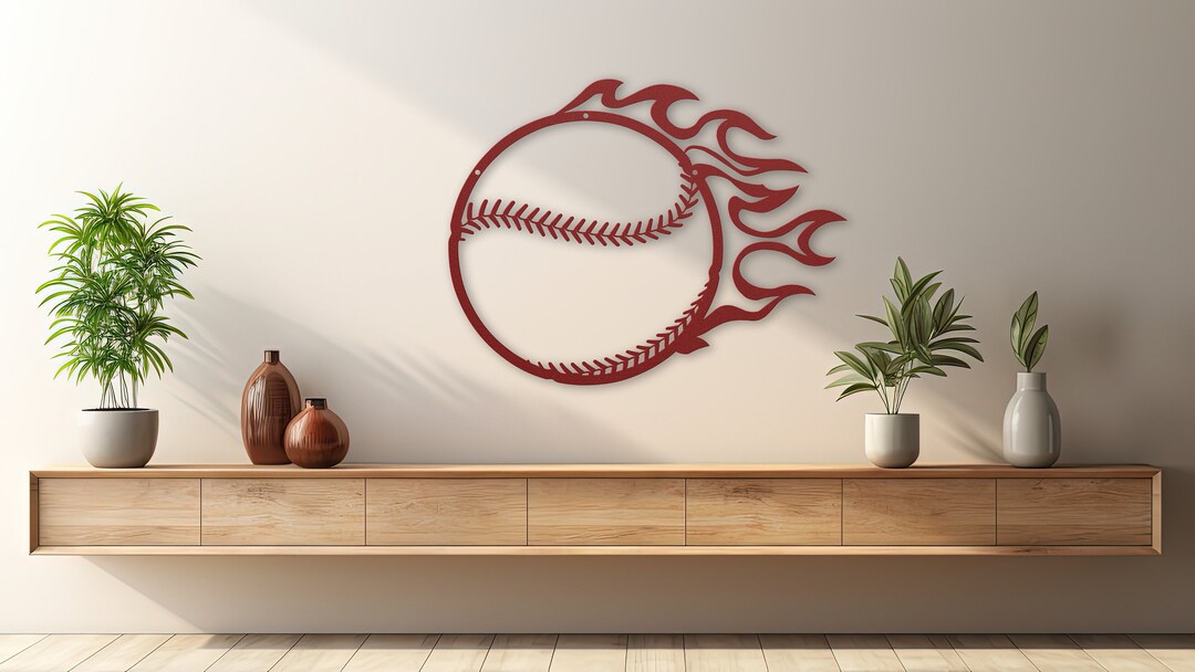Die-cut Metal Wall Art Featuring A Flaming Fast Ball. Indoor/outdoor ...