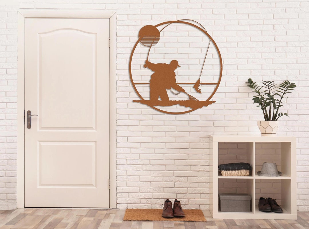 Fly Fishing Metal Art-fisherman With His Fly Reel and Fishing Rod ...