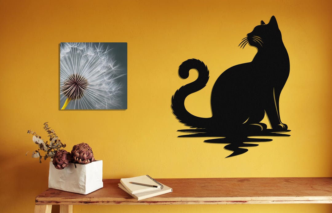 Cat Feline Metal Wall Art Decor, Cat in the Moonlight Laser Cut Metal ...