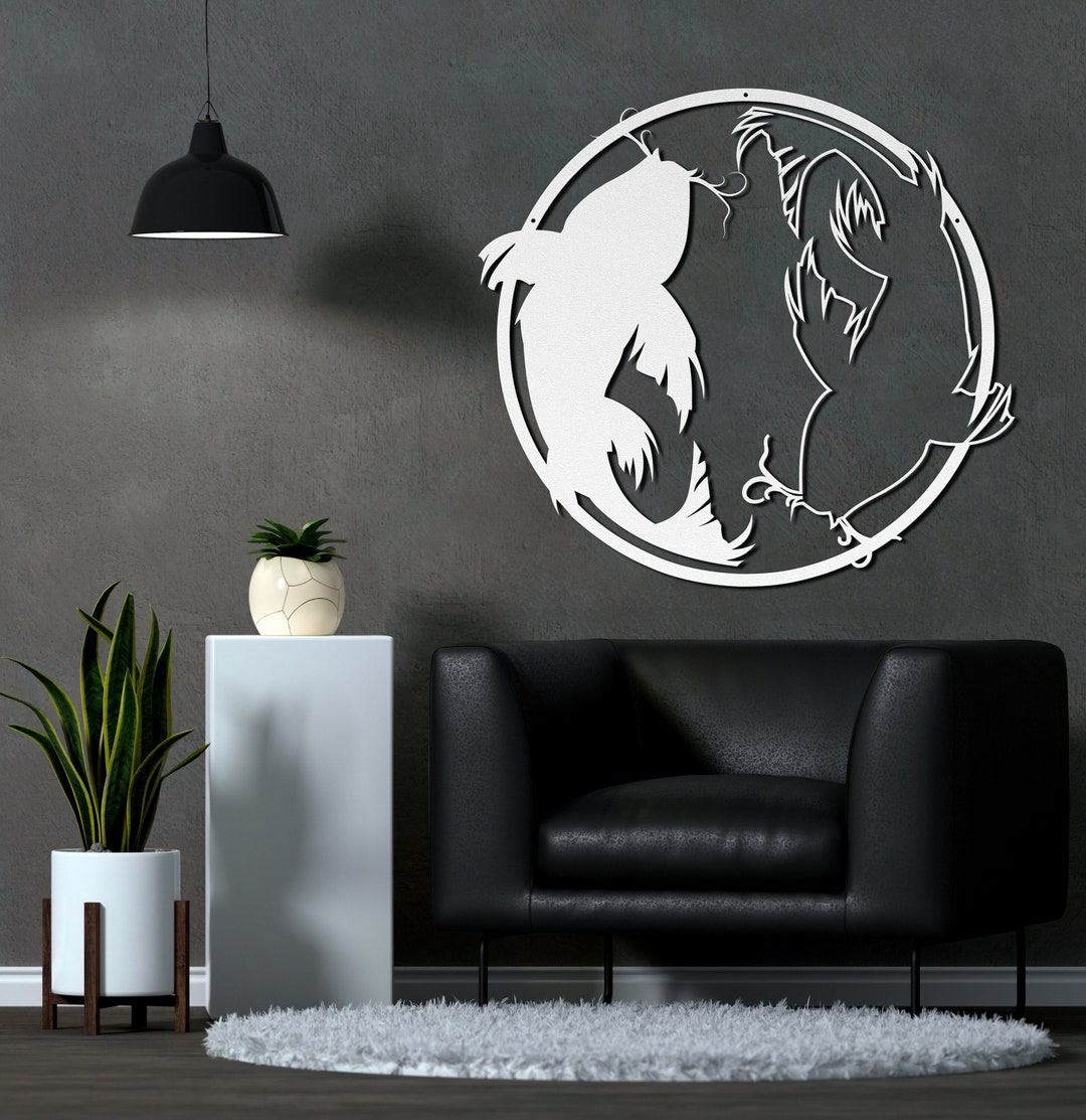 Die-cut Metal Asian Wall Art Lovely Pair of Koi Fish in the Classic Yin ...