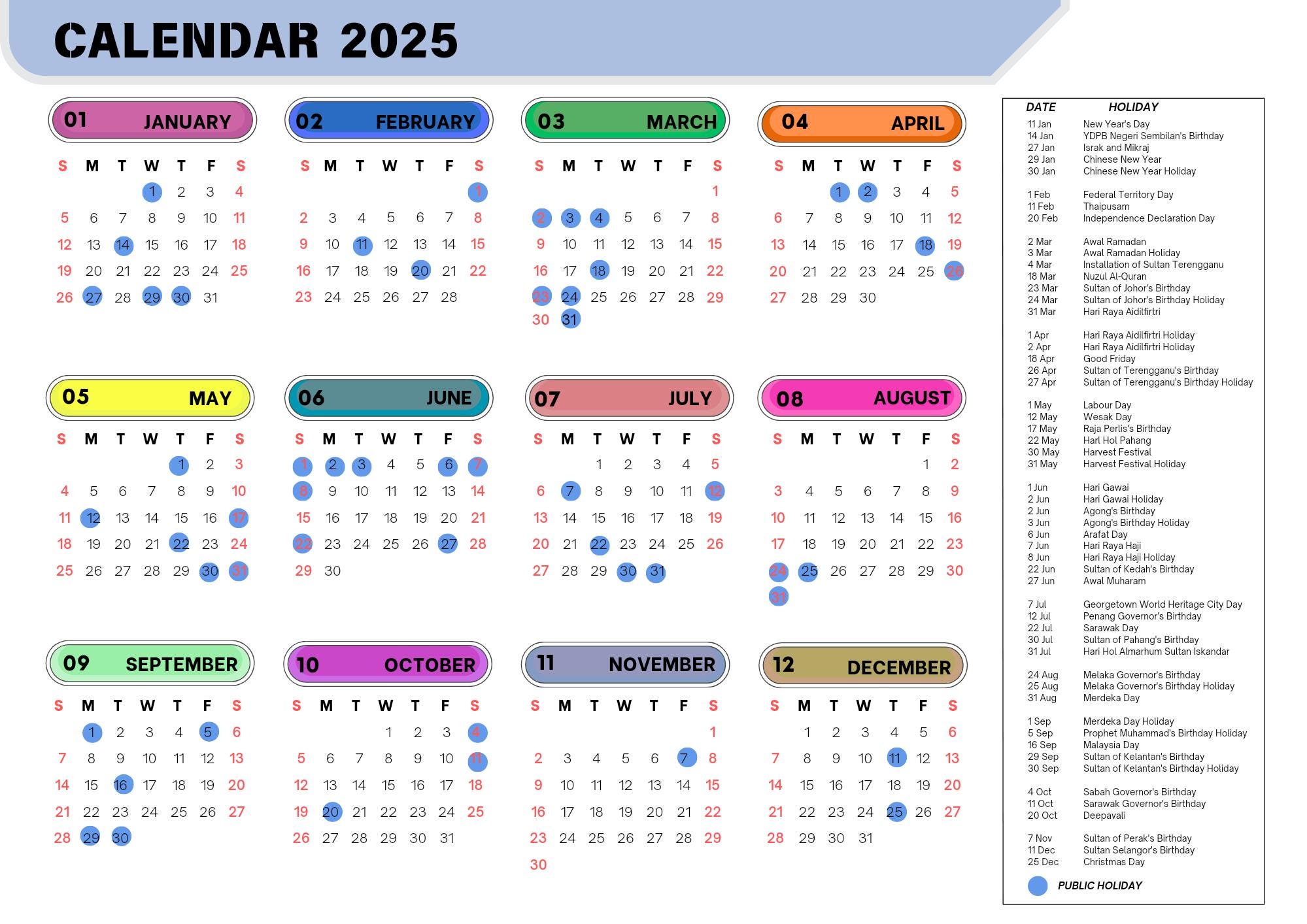 MALAYSIA CALENDAR 2025 COMPLETE - Etsy