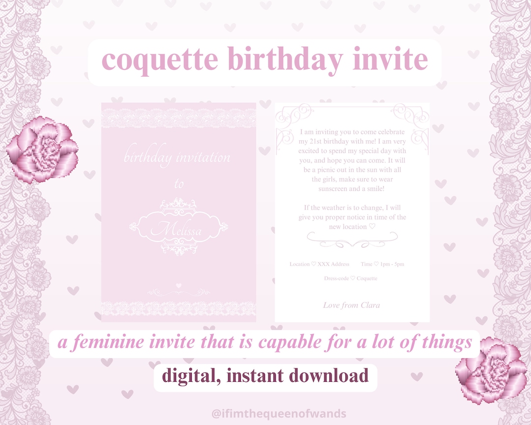 Coquette Birthday Invitation Coquette Aesthetic Lana Del Rey Babydoll ...
