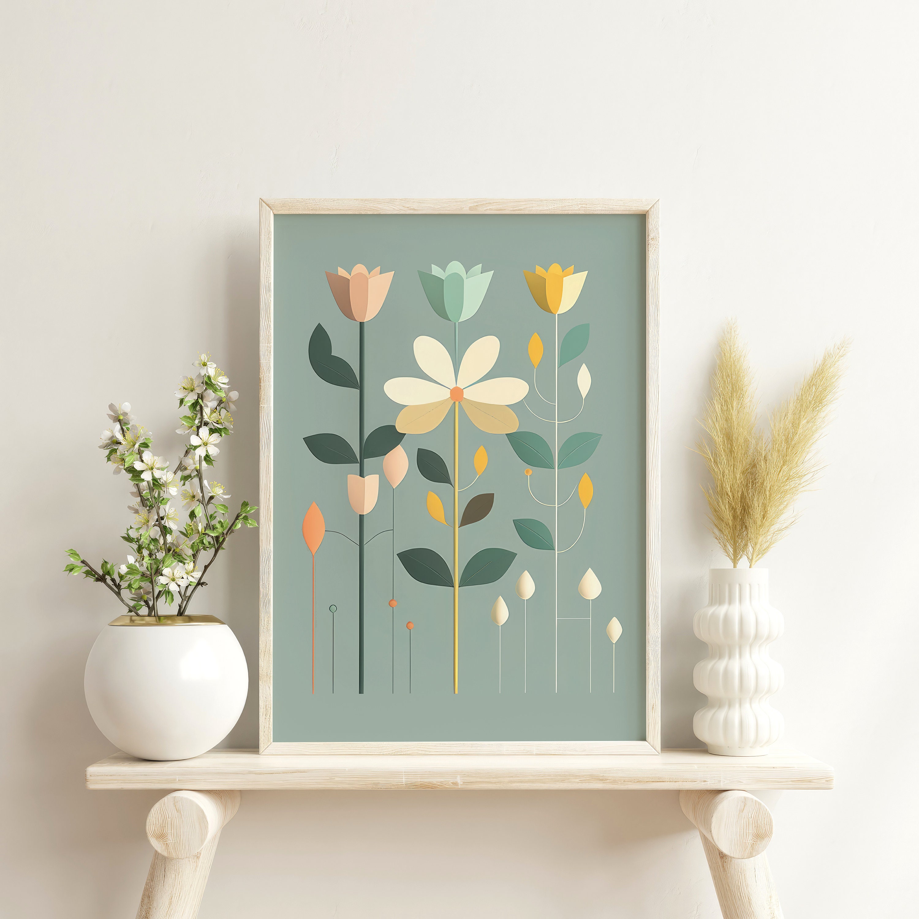 Stylized Flower Botanical, Printable Wall Art, Instant Digital Download ...