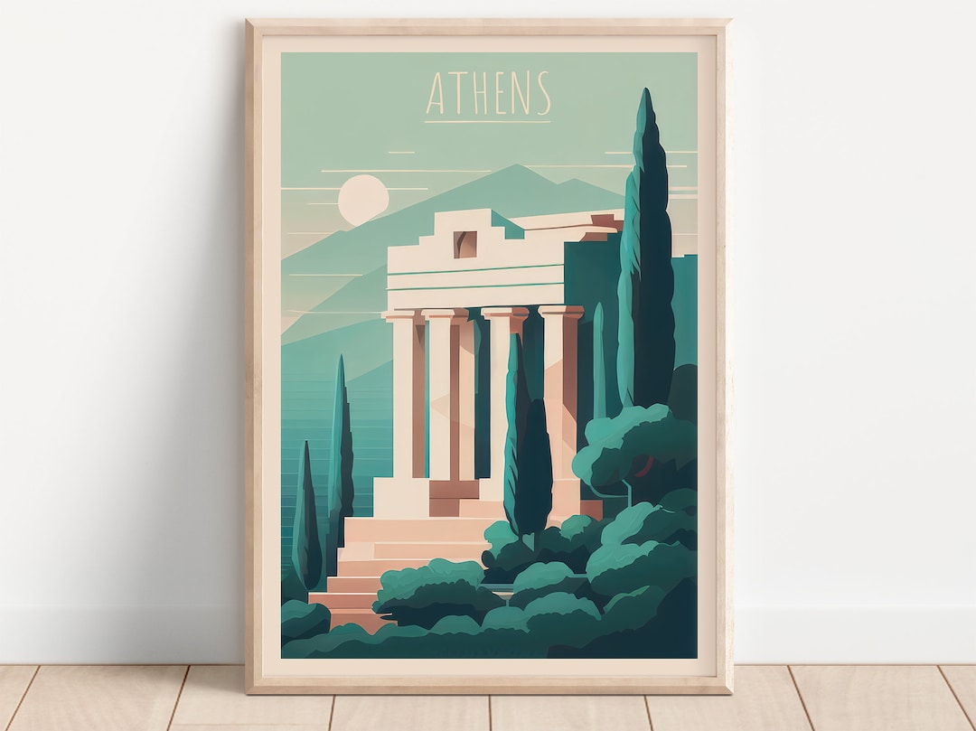 Athens Retro Look Travel Poster, Printable Wall Art, Instant Digital ...