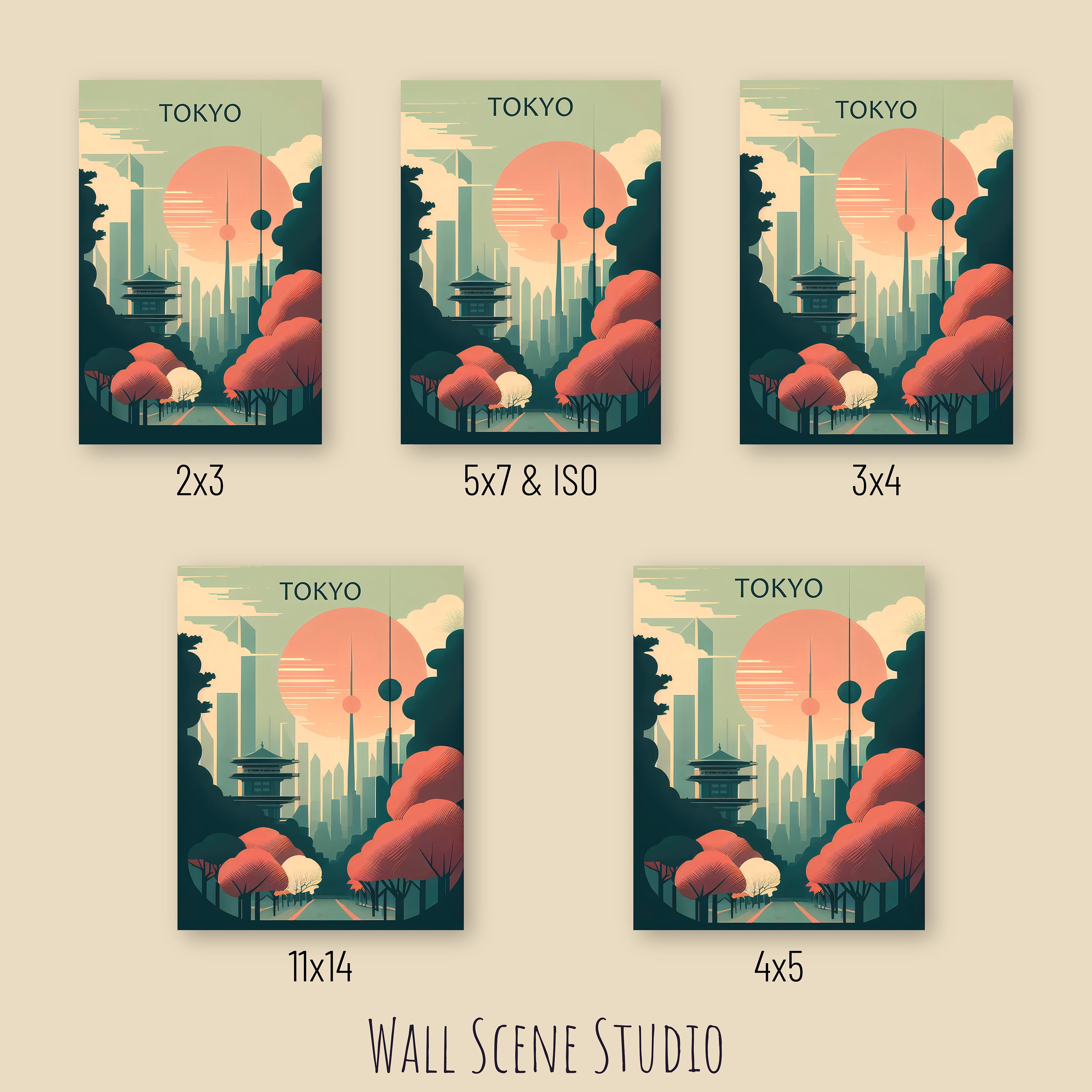 Tokyo Retro Look Travel Poster, Printable Wall Art, Instant Digital ...