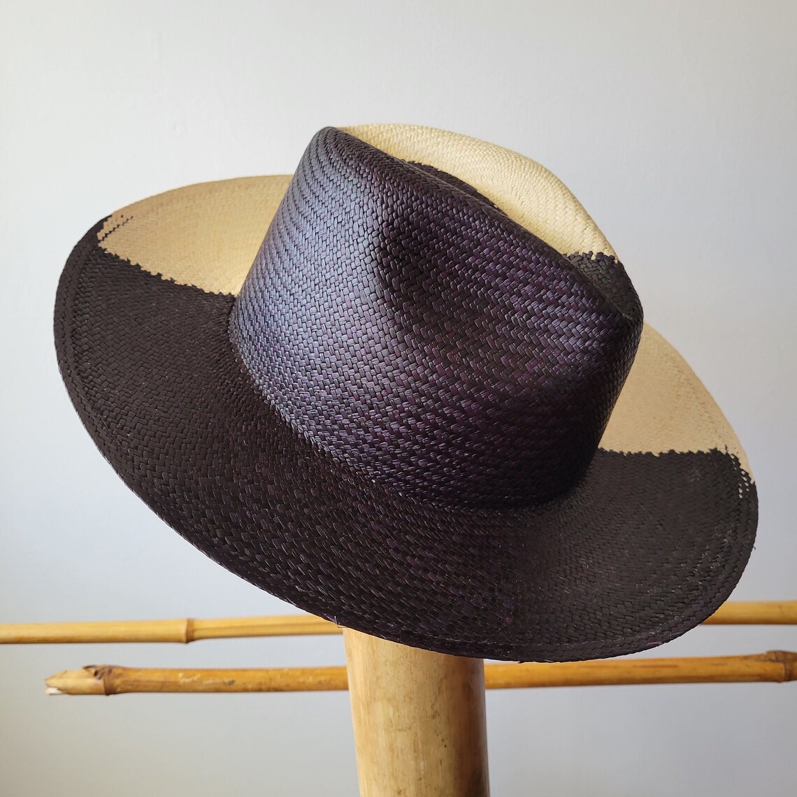 Genuine Hand Woven Panama Hat, Two Tone (black/natural) - Etsy