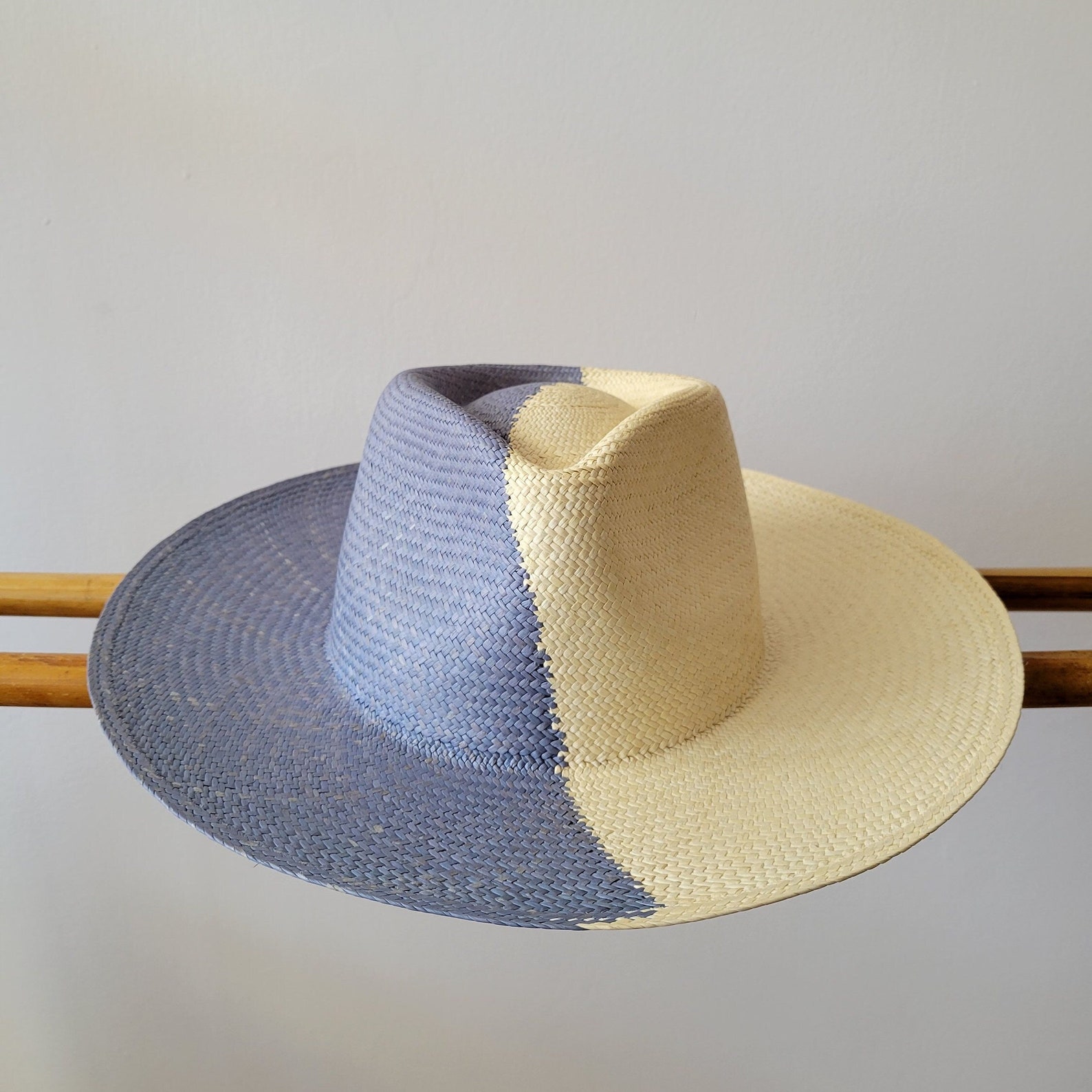 Genuine Hand Woven Panama Hat, Two Tone (light Steel Blue/natural ...