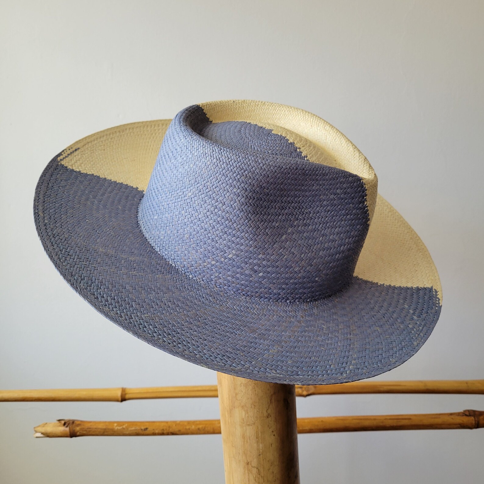 Genuine Hand Woven Panama Hat, Two Tone (light Steel Blue/natural ...