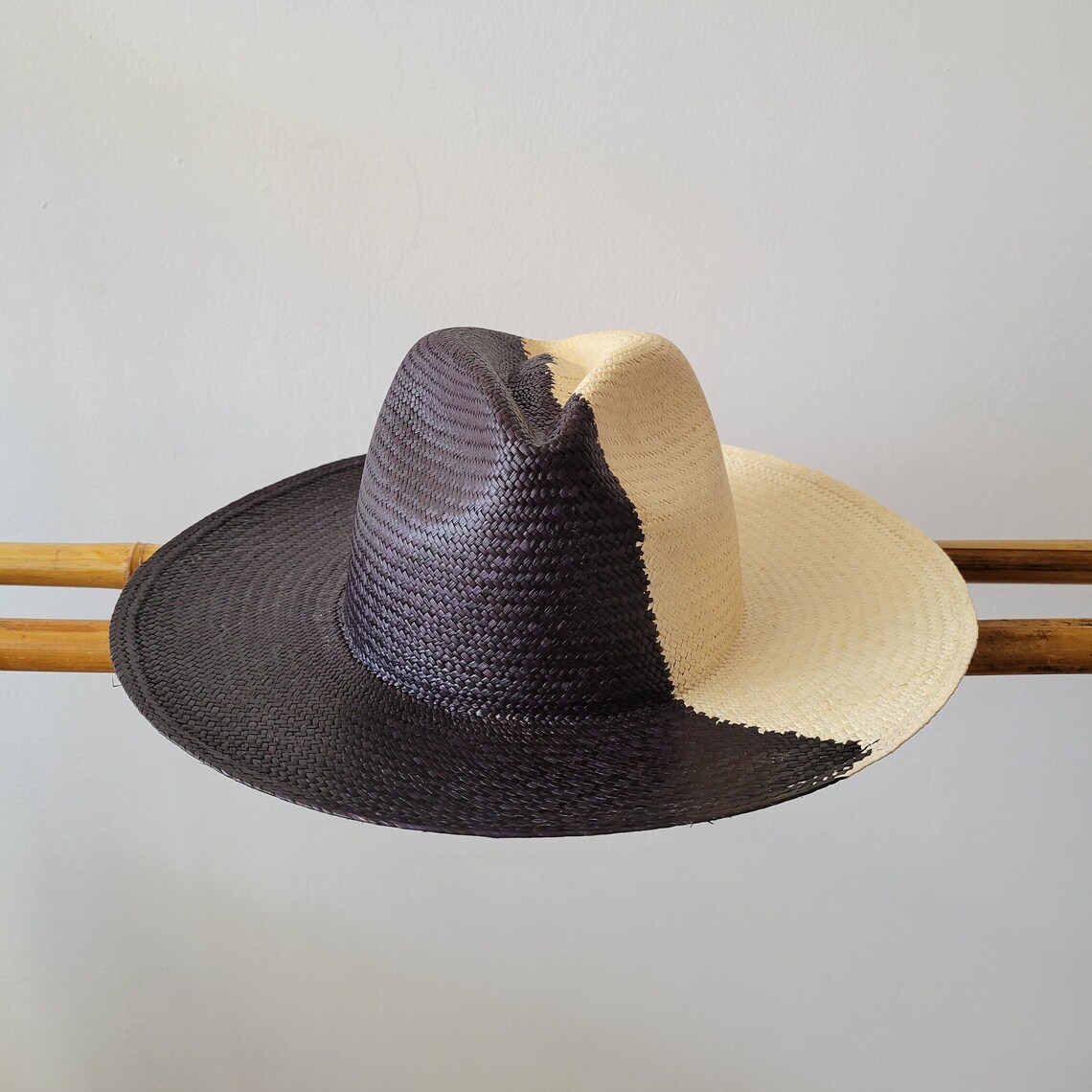 Genuine Hand Woven Panama Hat, Two Tone (black/natural) - Etsy