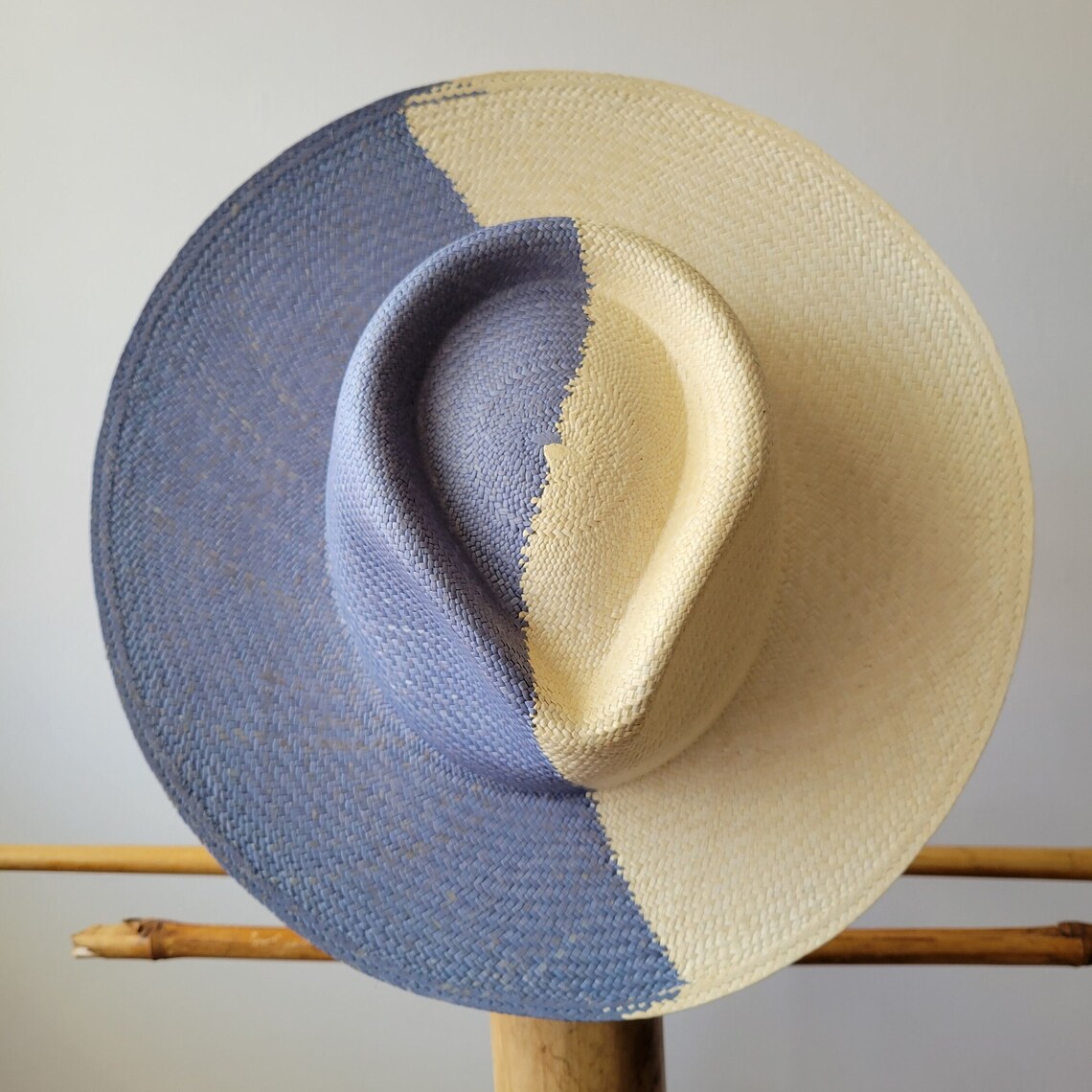 Genuine Hand Woven Panama Hat, Two Tone (light Steel Blue/natural ...