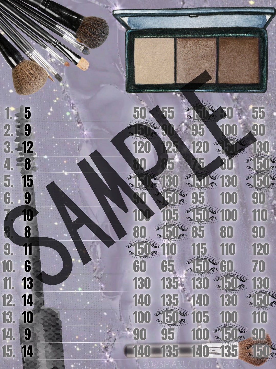 Beauty Makeup Theme BNO Board 150 WTA in Each Row, 15 Line Bingo Beauty ...