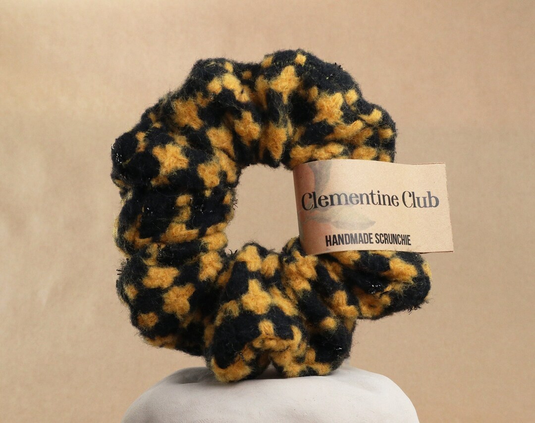 Black & Yellow Checkered Tweed Hair Scrunchie | Clueless Scrunchies ...