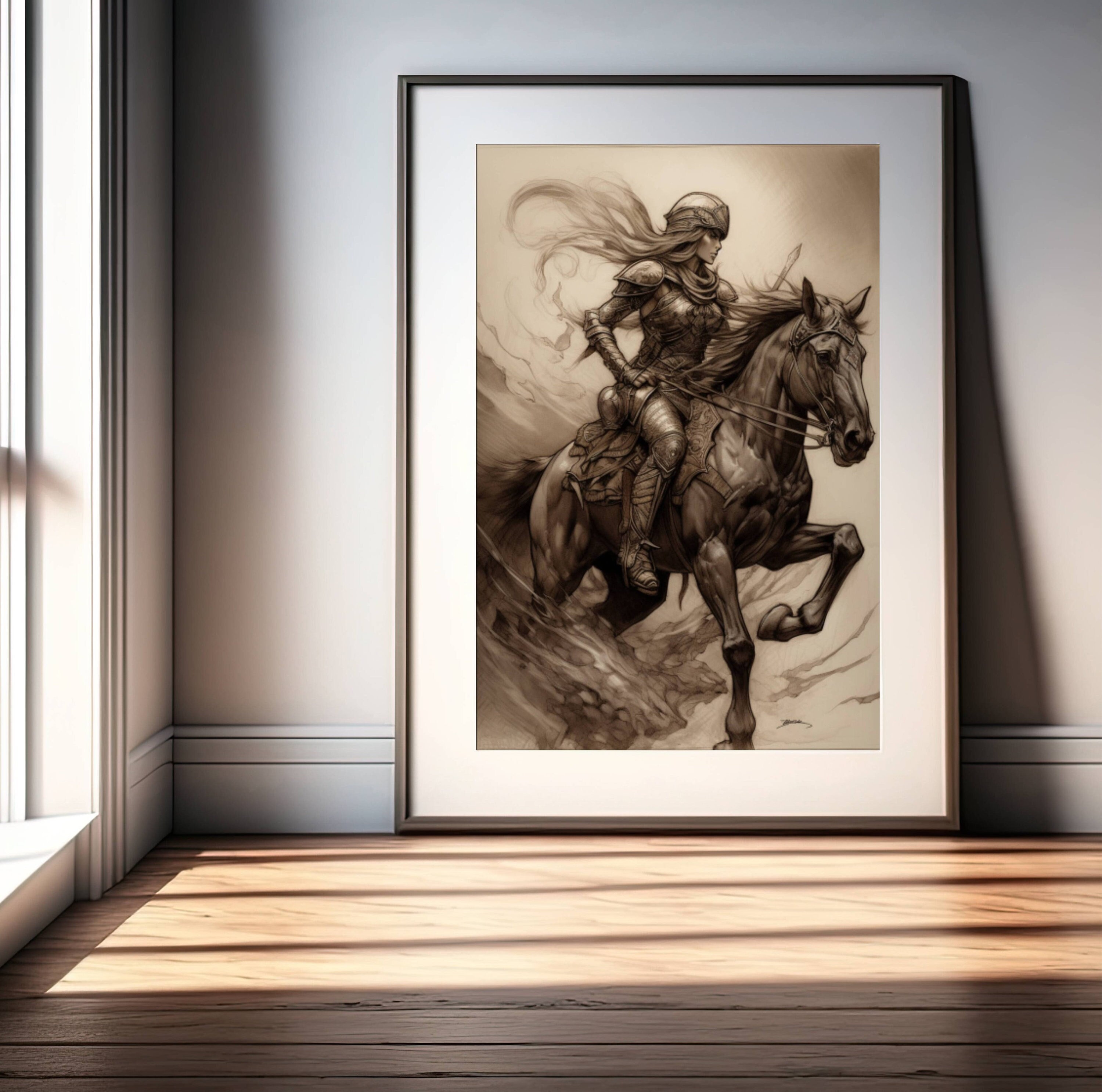 Valkyrie Charcoal Sketch Digital Print, Valhalla Art, Norse Mythology ...