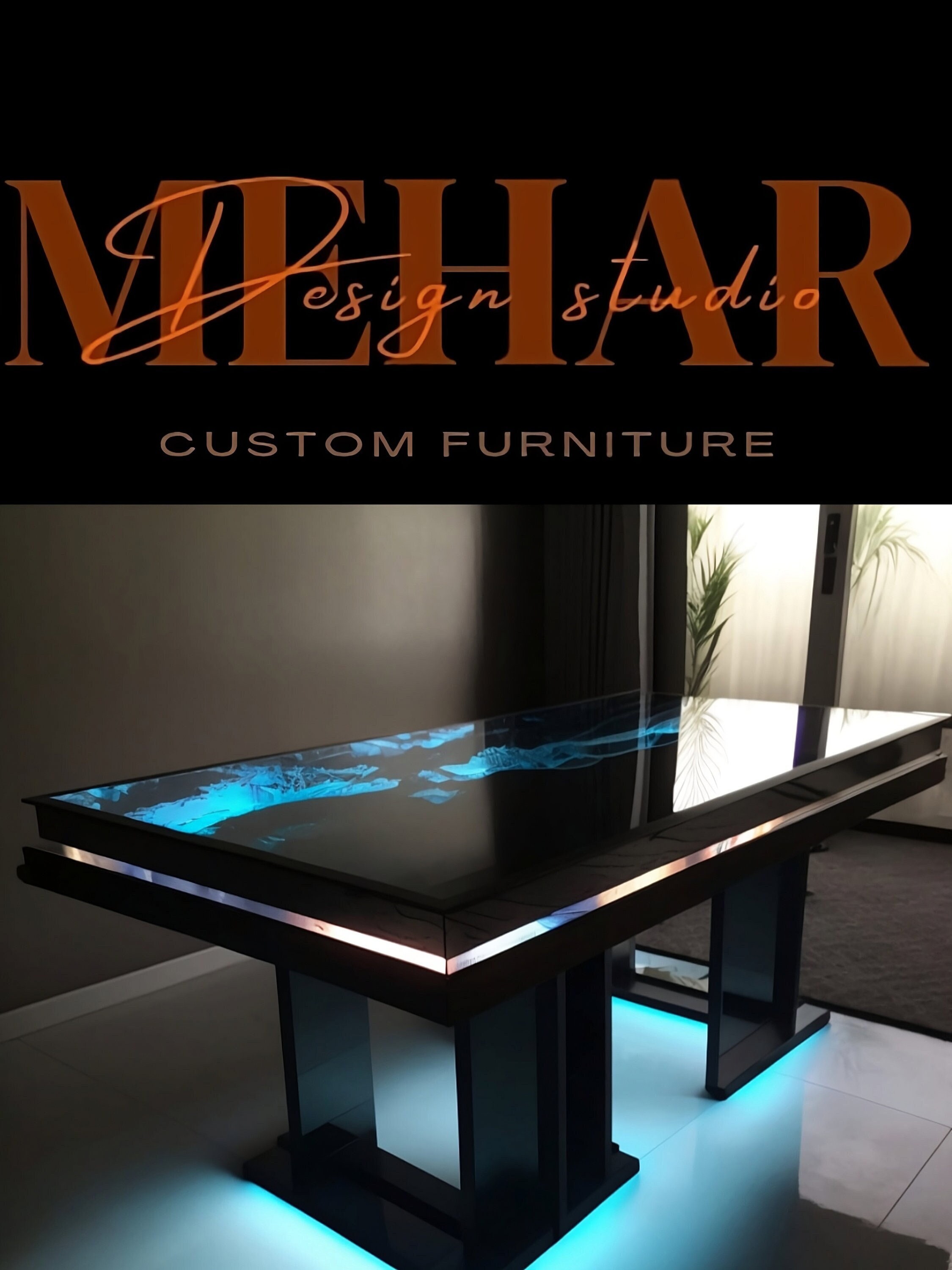 Piano Black Led Epoxy Table - Etsy