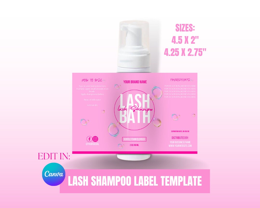 DIY Lash Foam Label, Lash Shampoo Template, Eyelash Cleanser, Lash ...