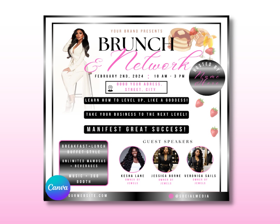 Brunch Flyer, Editable Brunch Flyer, Networking Flyer, Women's ...