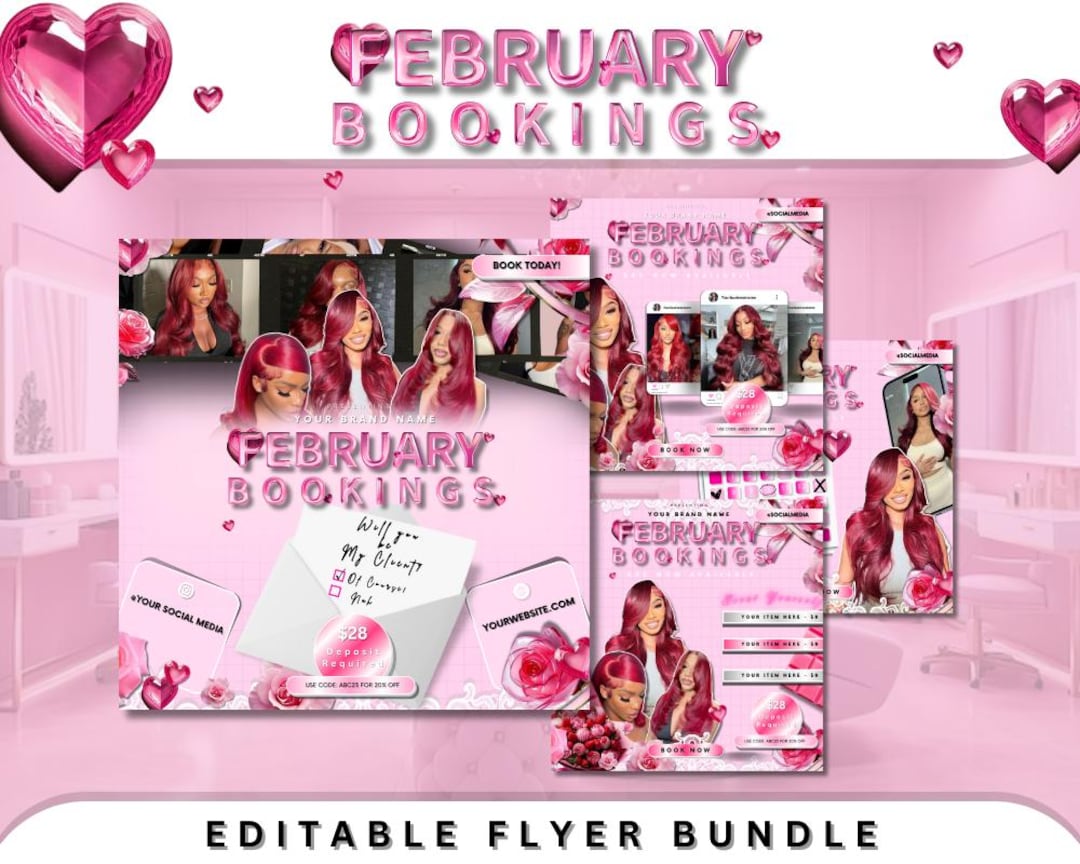 February Flyer Bundle, 4 February Templates, Valentine Flyer, Valentine ...
