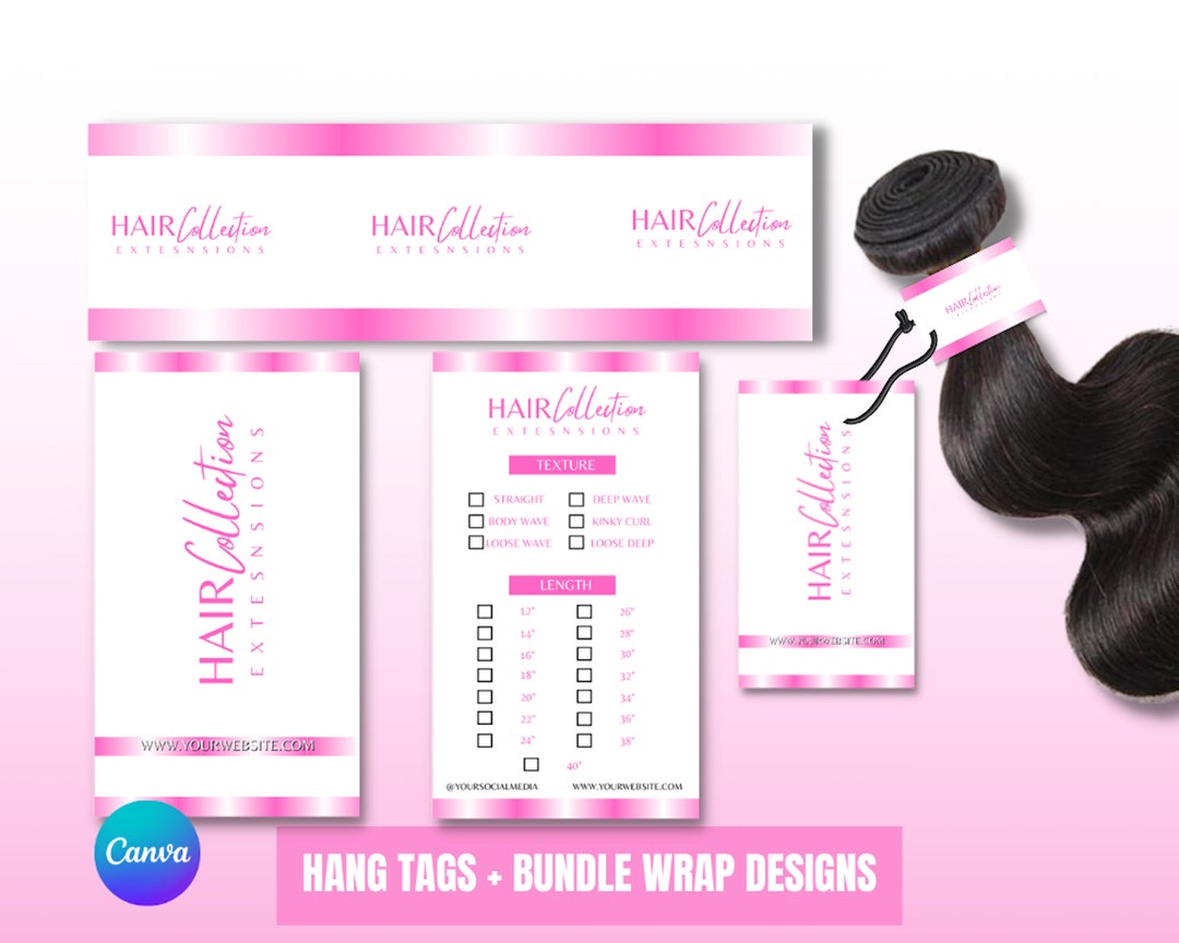 Pink Hang Tags, Bundle Wrap, Hair Packaging, Hair Tags, Canva Design ...