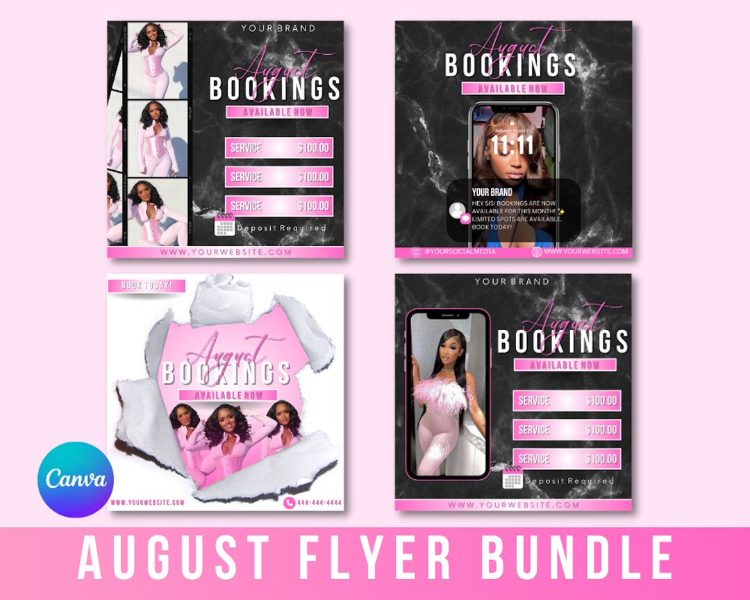 August Flyer Bundle, August Buchungsflyer Vorlage, August Termin Flyer ...