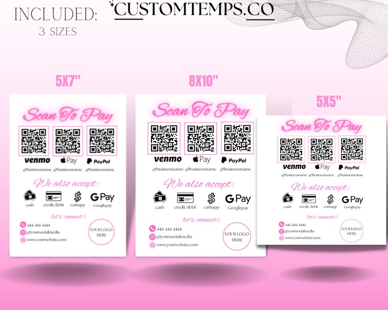 Scan to Pay Sign, Template Design, QR Code Sign Template, Cashapp Paypal Sign for Business ...