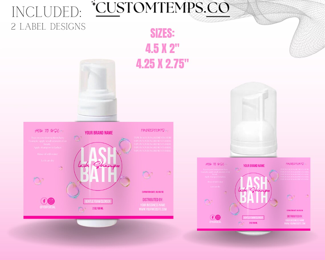 DIY Lash Foam Label, Lash Shampoo Template, Eyelash Cleanser, Lash ...