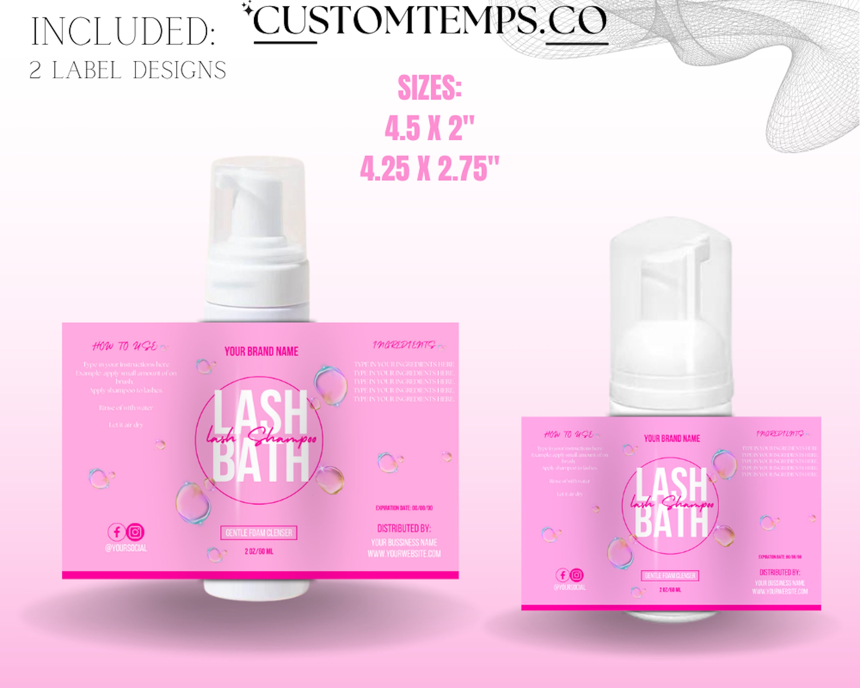 DIY Lash Foam Label, Lash Shampoo Template, Eyelash Cleanser, Lash ...