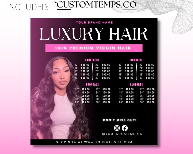 DIY Hair Price List Flyer, Hair Flyer, Hair Price List, Hair ...