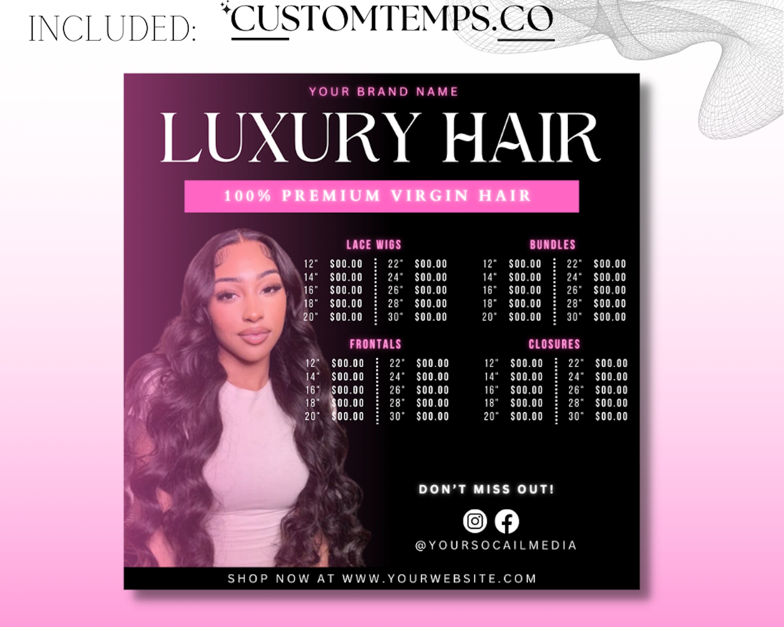 DIY Hair Price List Flyer, Hair Flyer, Hair Price List, Hair ...