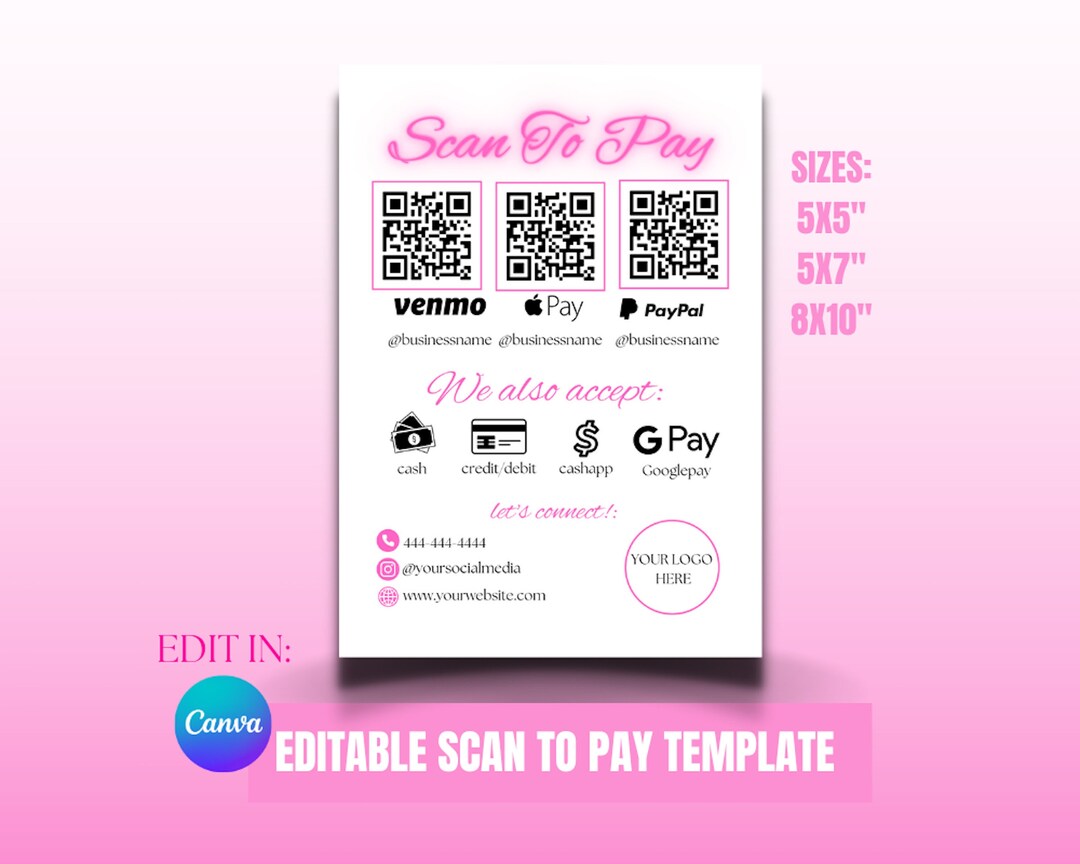 Scan to Pay Sign, Template Design, QR Code Sign Template, Cashapp ...