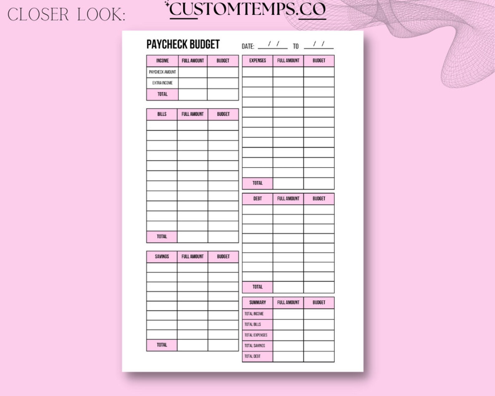 Weekly Budget Tracker Template + Printable, Paycheck Tracker, Budget ...