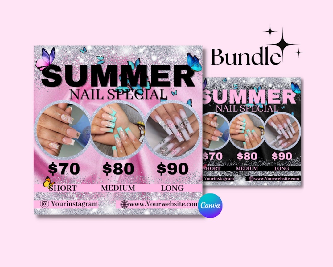 Nail Flyer Bundle, Summer Nail Flyer Template, Canva Template, Nail ...