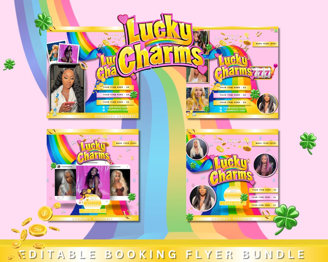 March Flyer Bundle, 4 Lucky Charms Flyers, March Booking Flyers, Lucky ...