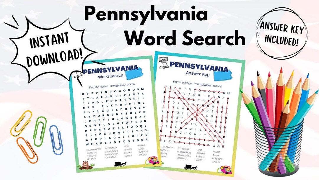 Pennsylvania Word Search - Etsy