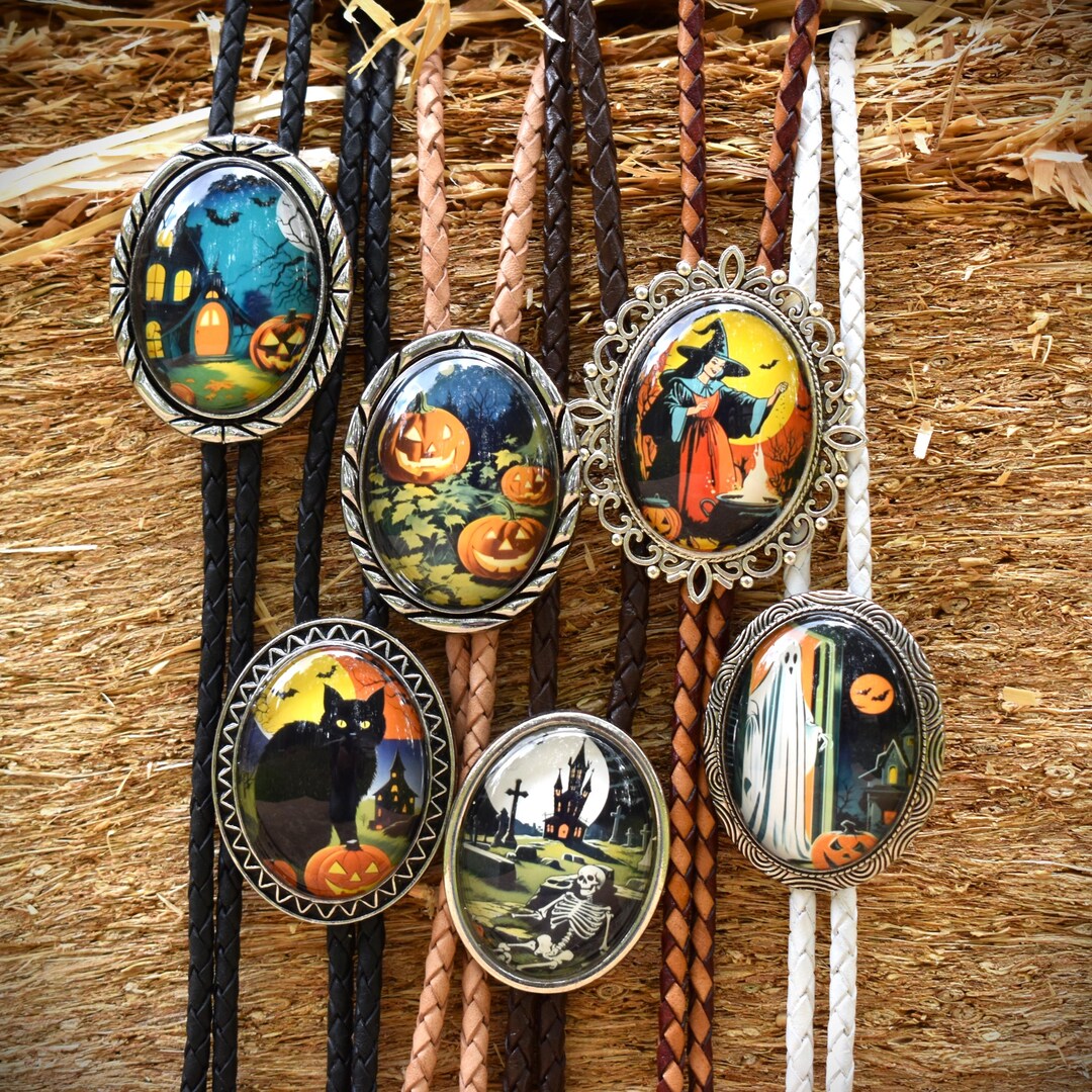 Halloween Bolo Ties: Witch, Ghost, Jack-o-lantern, Graveyard, Haunted ...