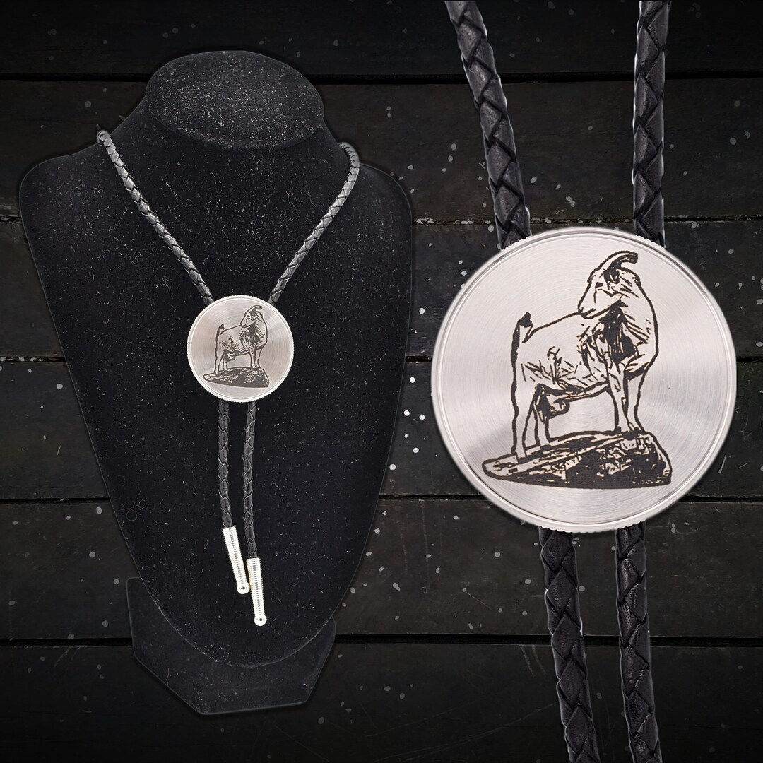 Dairy Milk Goat Bolo Tie ~ Engraved Stainless Steel & Leather ...