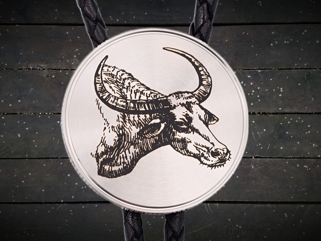 Water Buffalo Bolo Tie ~ Engraved Stainless Steel & Leather - Etsy