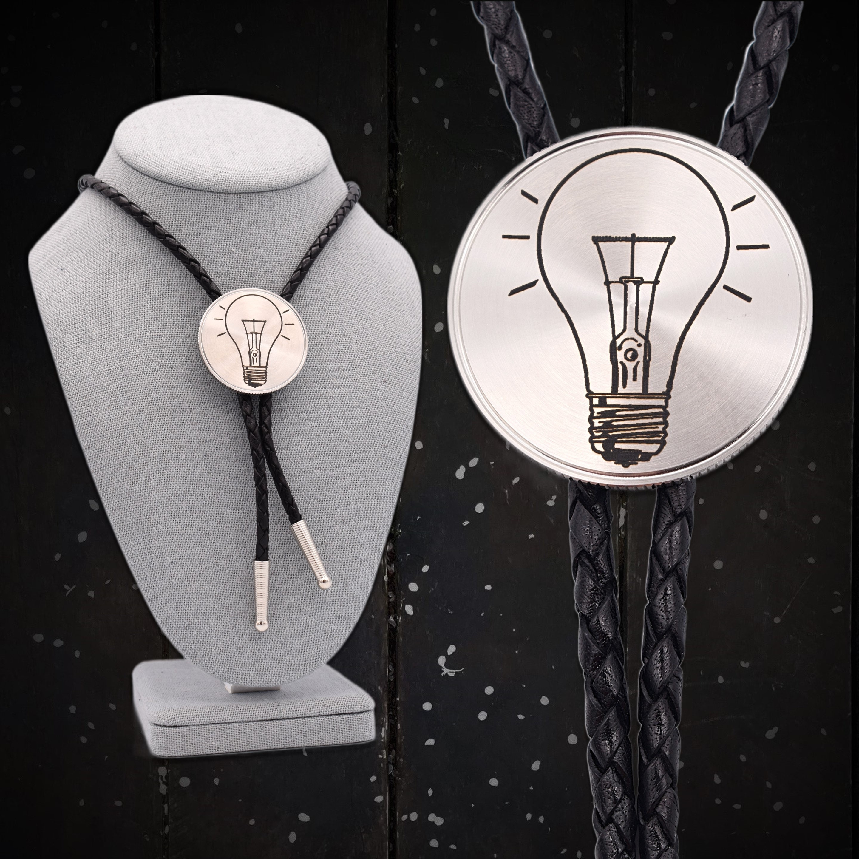 Light Bulb Bolo Tie | Engraved Stainless Steel | Leather - Etsy
