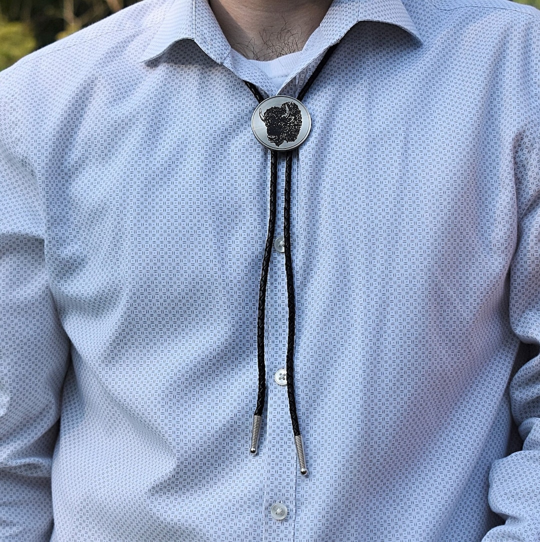 American Bison Bolo Tie ~ Engraved Stainless Steel & Leather - Etsy