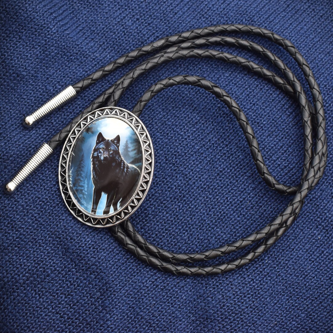 Black Wolf Bolo Tie + Choose Your Personalized Cord Color & Size - Etsy