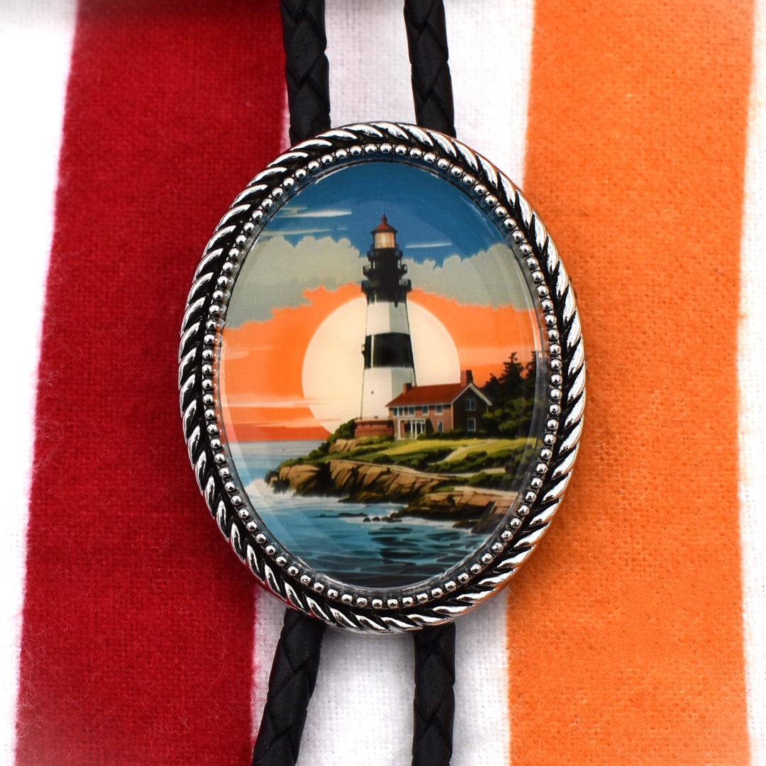 Lighthouse Bolo Tie Custom Cord Colors & Length Ocean Seaside Cliff ...