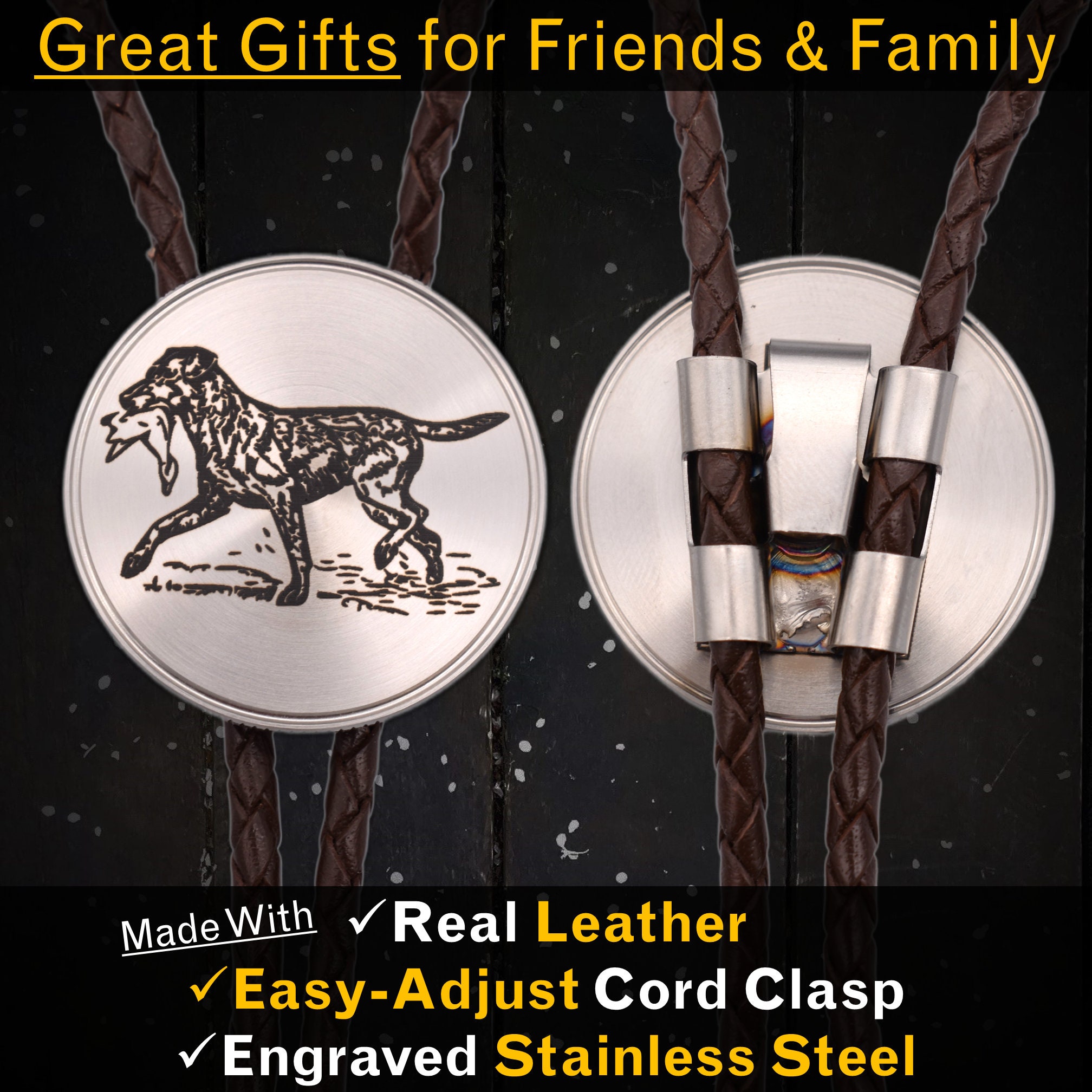 Bird Dog Retriever Duck Hunting Bolo Tie ~ Engraved Stainless Steel ...