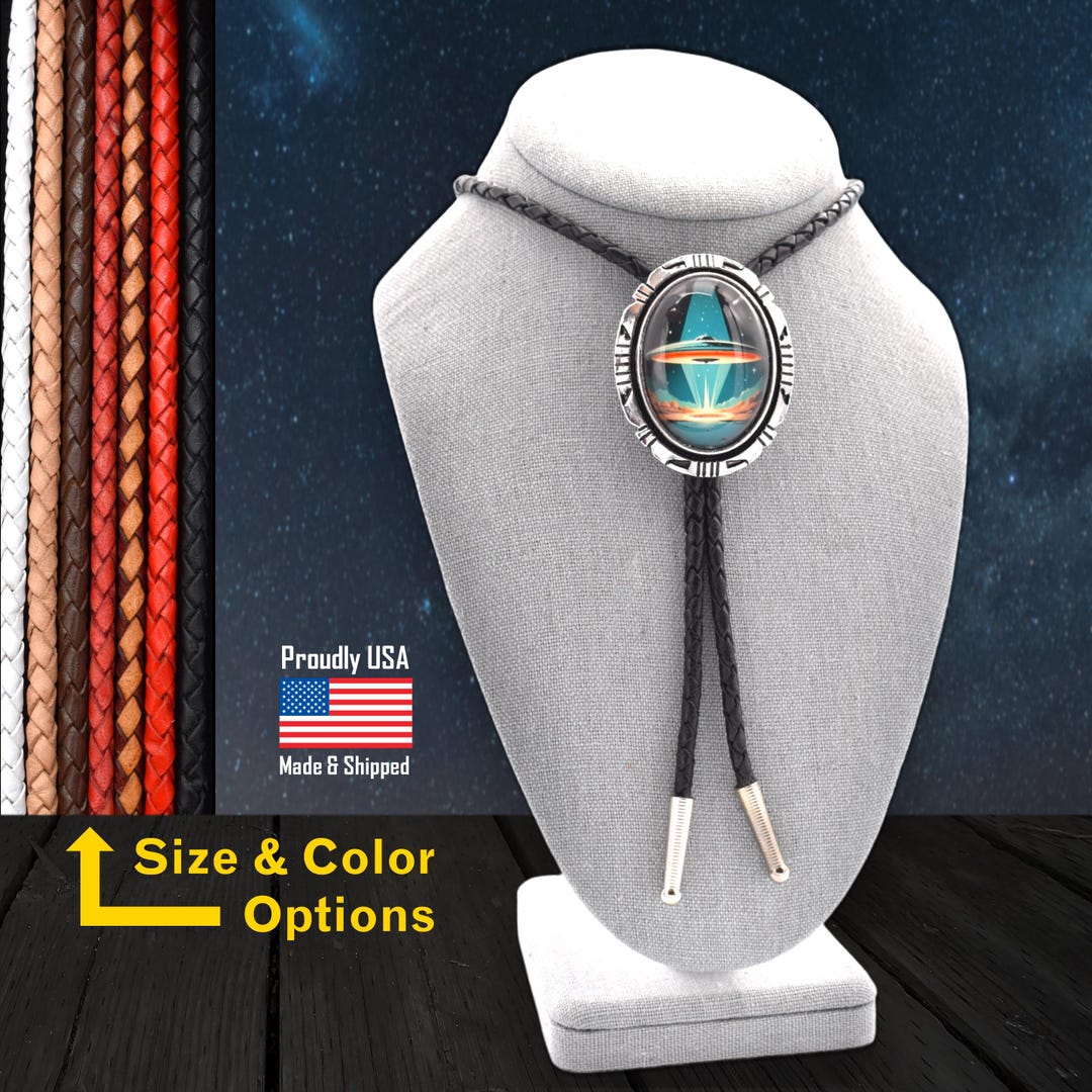 UFO Bolo Tie ~ Cord Colors & Length Personalization ~ Aliens Flying ...